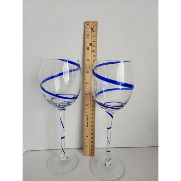 Mono B | Dining | Pier Wine Glass Blue Cobalt Blue Swir Line Stem Water ...